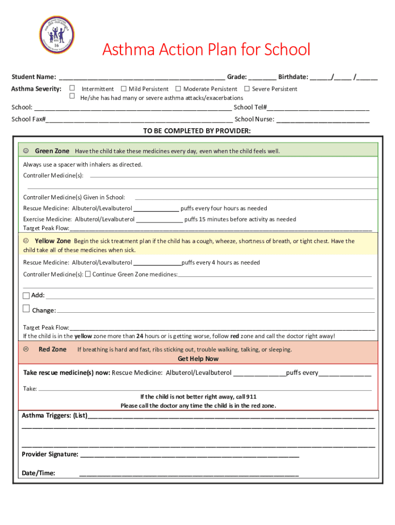 Fillable Online Asthma Action Plan for School Fax Email Print - pdfFiller