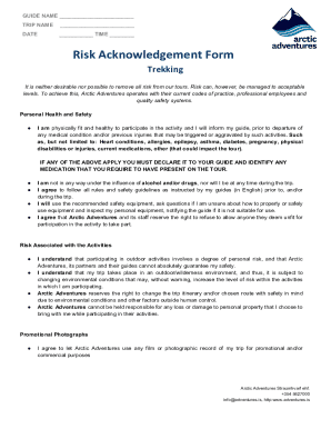 Fillable Online Risk Acknowledgement Form Fax Email Print - pdfFiller