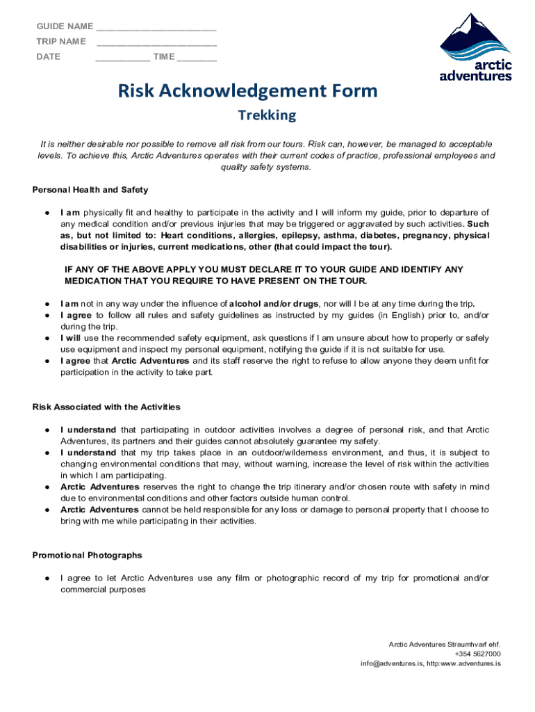 Fillable Online Risk Acknowledgement Form Fax Email Print - pdfFiller