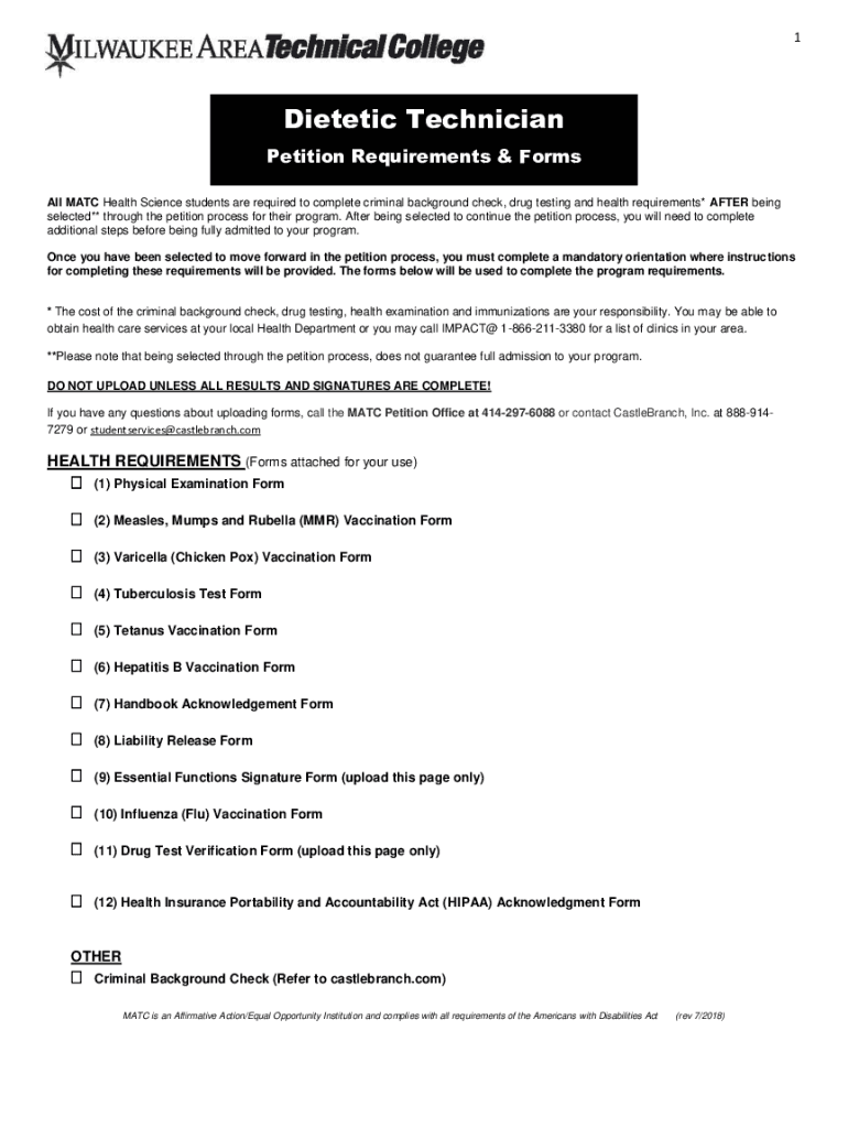 Fillable Online Nutrition and Dietetics Technician Registered Fact ...