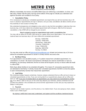 Fillable Online NO SHOW / LATE ARRIVAL AND LATE CANCELLATION ... Fax ...