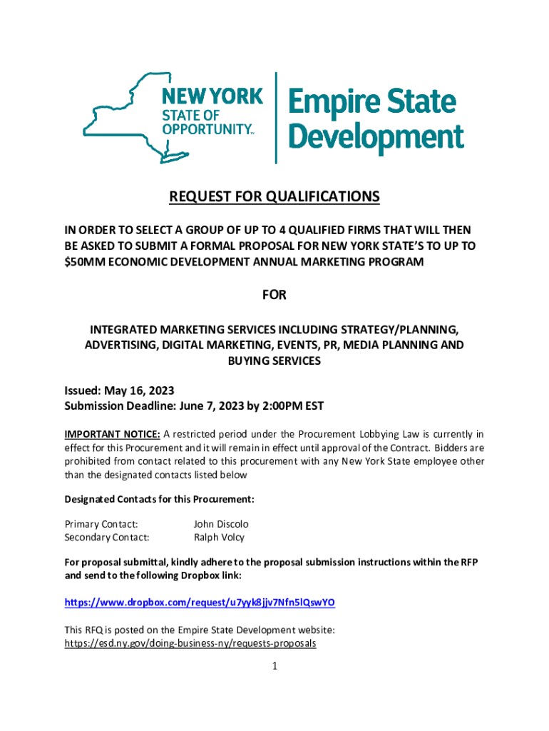 Fillable Online esd ny REQUEST FOR QUALIFICATIONS - Empire State ...