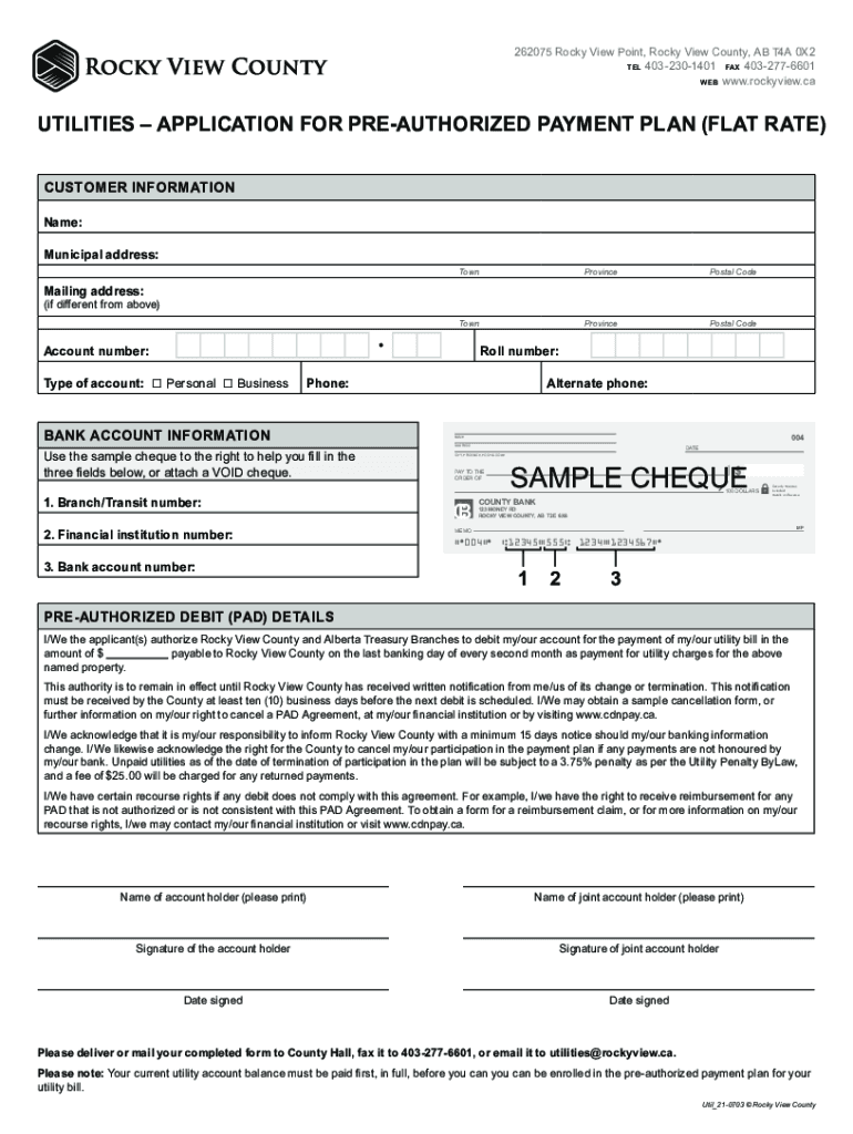 Fillable Online utilitiesapplication for pre-authorized payment plan ...