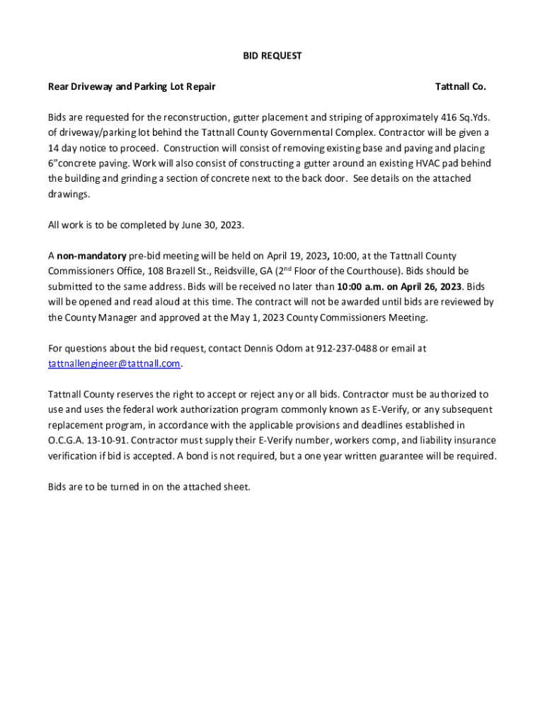 Fillable Online BID REQUEST Rear Driveway and Parking Lot Repair ...