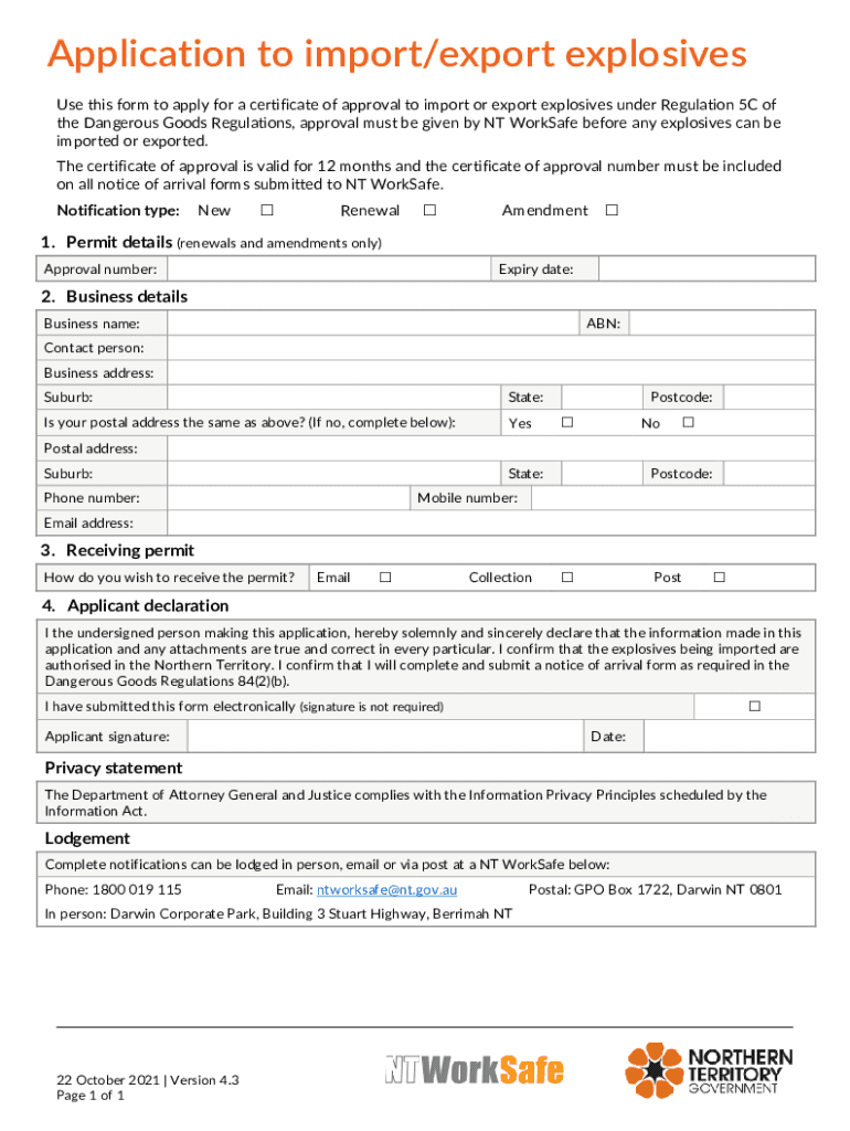 Fillable Online Application for an explosives import/export licence ...