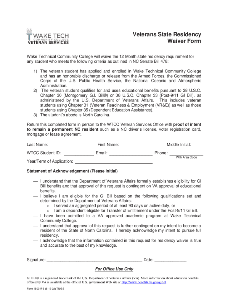 Fillable Online Veterans State Residency Waiver Form Fax Email Print ...