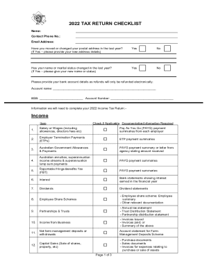 Fillable Online 2022 TAX RETURN CHECKLIST Income Fax Email Print ...
