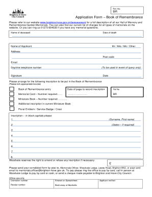 Fillable Online Application Form Book of Remembrance Fax Email Print ...