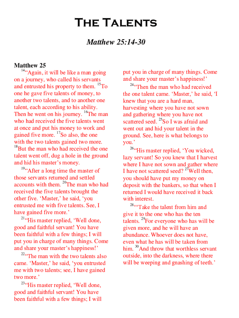 Fillable Online The Parable of the Talents Meaning and 5 Life Lessons ...