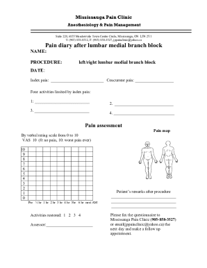 Fillable Online Pain diary after lumbar medial branch block Fax Email ...