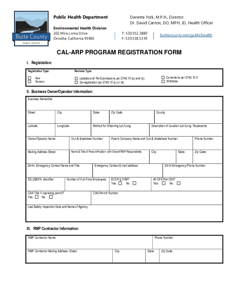 Fillable Online CAL-ARP PROGRAM REGISTRATION FORM Fax Email Print - pdfFiller