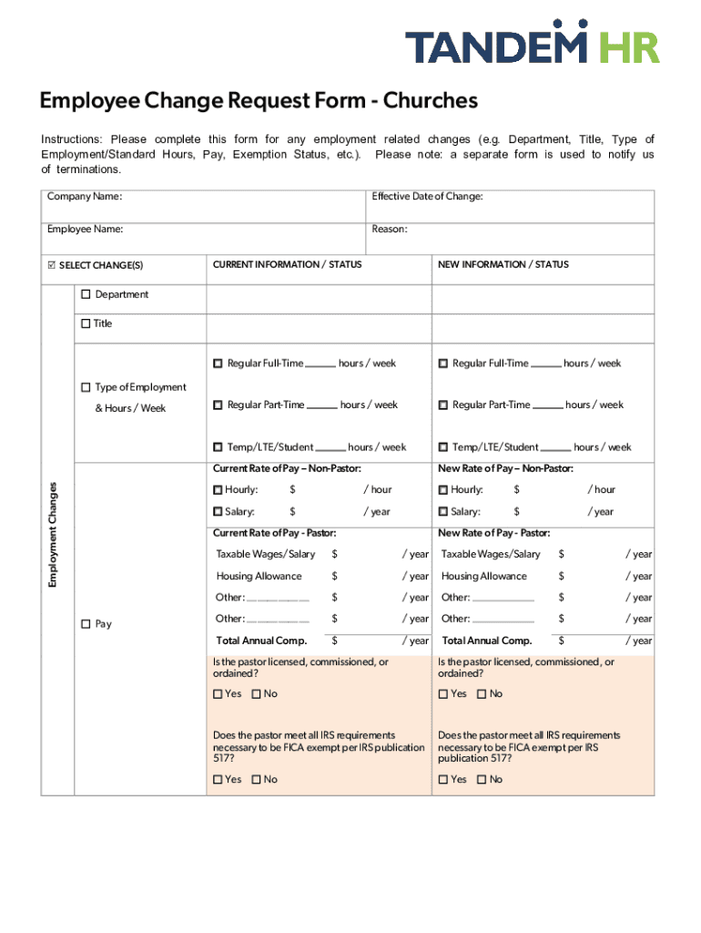 Fillable Online Employee Change Request Form - Churches Fax Email Print ...