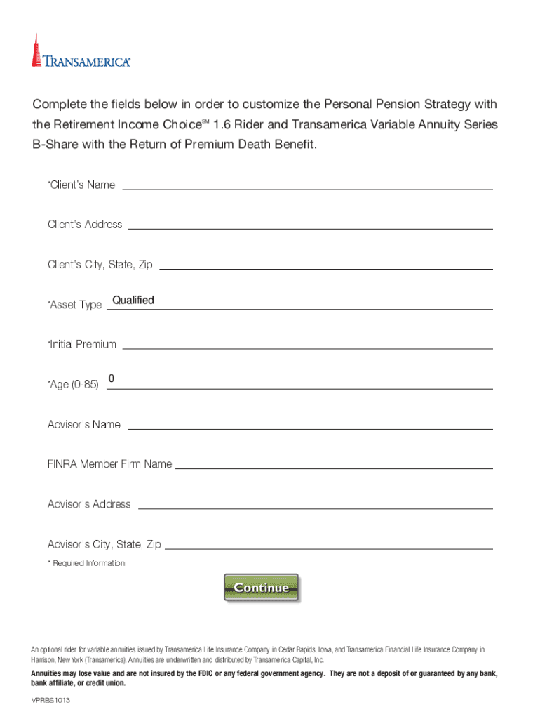 Fillable Online 3Q13 Transamerica Customizable Personal Pensio Strategy ...