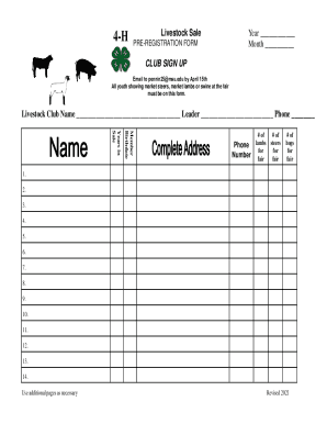 Fillable Online Livestock pre registration form 09.pub Fax Email Print ...