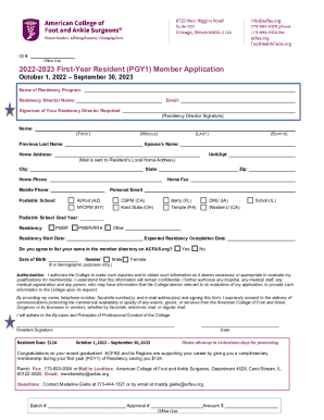 Fillable Online 2022-2023 First-Year Resident (PGY1) Member Application ...