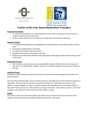 Fillable Online Teacher of the Year Award Nomination Procedure Fax ...