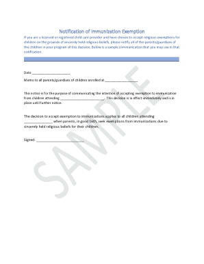 Fillable Online dphhs mt Notification of Immunization Exemption Sample ...