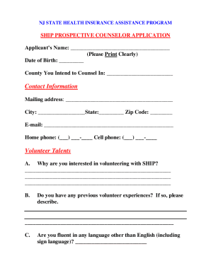 Fillable Online State Health Insurance Assistance Program (SHIP) 1-800 ...