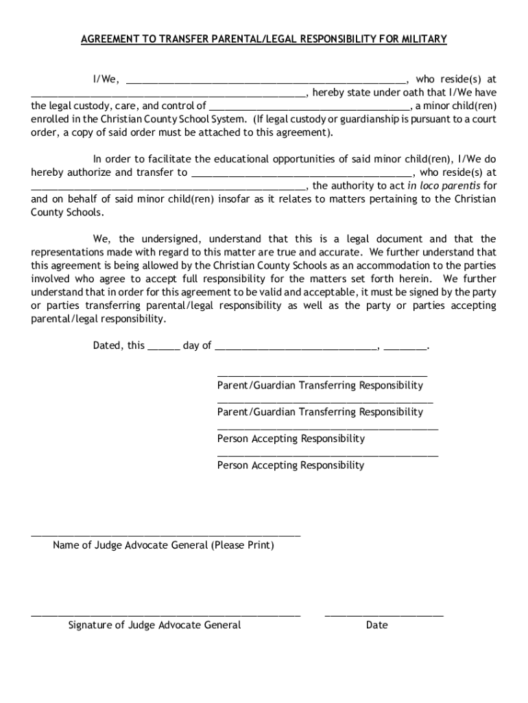 Fillable Online AGREEMENT TO TRANSFER PARENTAL/LEGAL RESPONSIBILITY Fax ...