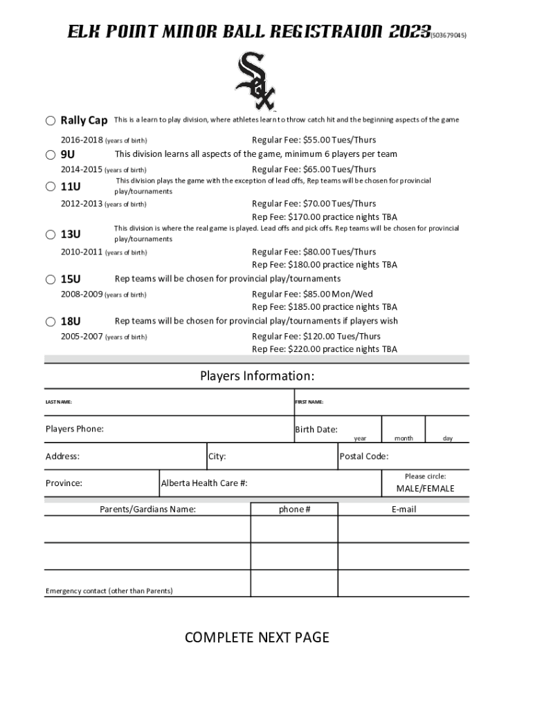 Fillable Online Prince Albert Minor Baseball Association : Website by ...