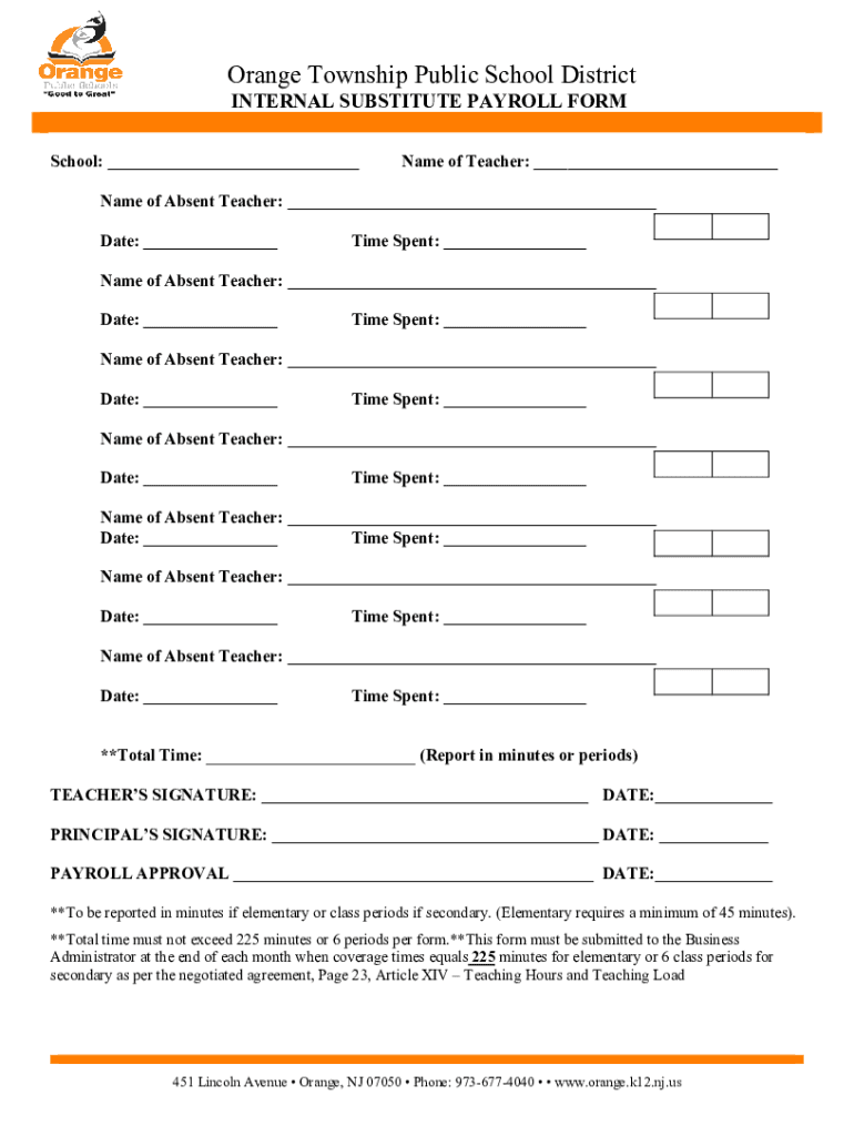 Fillable Online internal substitute payroll form Fax Email Print - pdfFiller