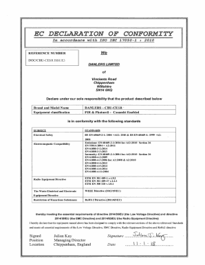 Fillable Online DECLARATION OF CONFORMITY According to EN ISO/ ... Fax ...