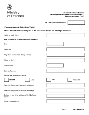 Fillable Online Ministry of Defence medal form Fax Email Print - pdfFiller