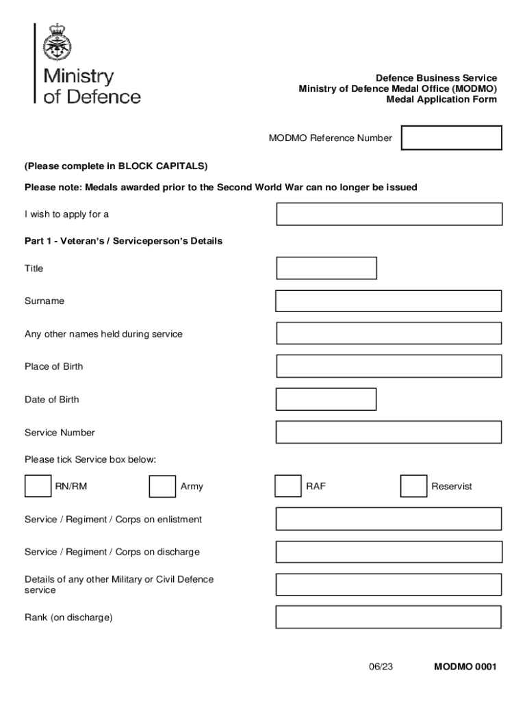 Fillable Online Ministry of Defence medal form Fax Email Print - pdfFiller