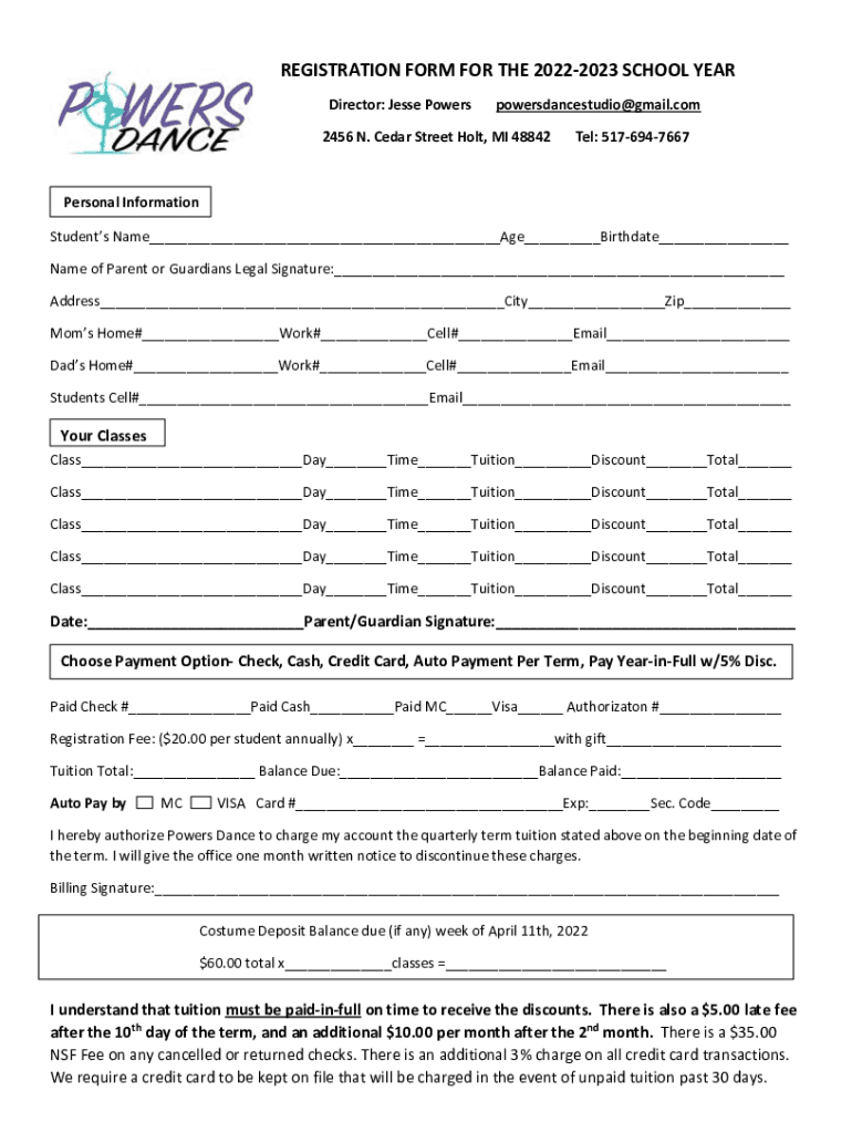 Fillable Online REGISTRATION FORM FOR THE 2022-2023 SCHOOL YEAR Fax ...