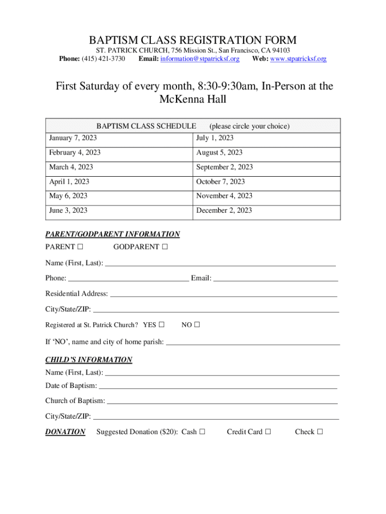 Fillable Online BAPTISM CLASS REGISTRATION FORM Fax Email Print - pdfFiller