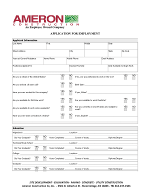Fillable Online An Employee Owned Company APPLICATION FOR ... Fax Email ...