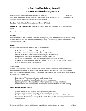 Fillable Online Student Health Advisory Council Charter and Member ...