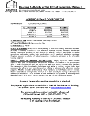 Fillable Online HOUSING INTAKE COORDINATOR Fax Email Print - pdfFiller