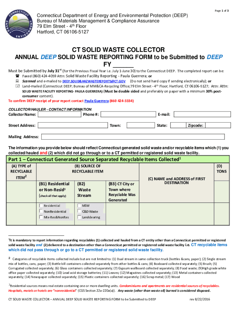 Fillable Online Annual Report Form for Solid Waste Collectors. solid ...