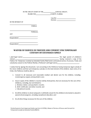 Fillable Online Waiver of Service of Process and Consent for Temporary ...