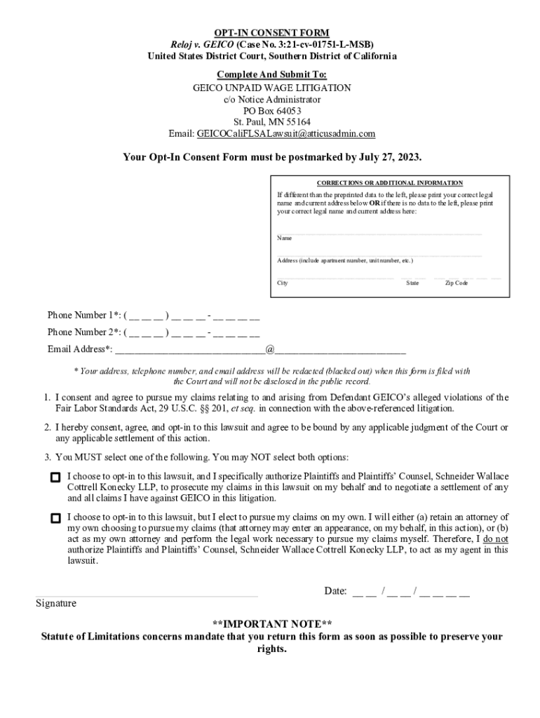 Fillable Online Geico auto claims underpayment class action settlement ...