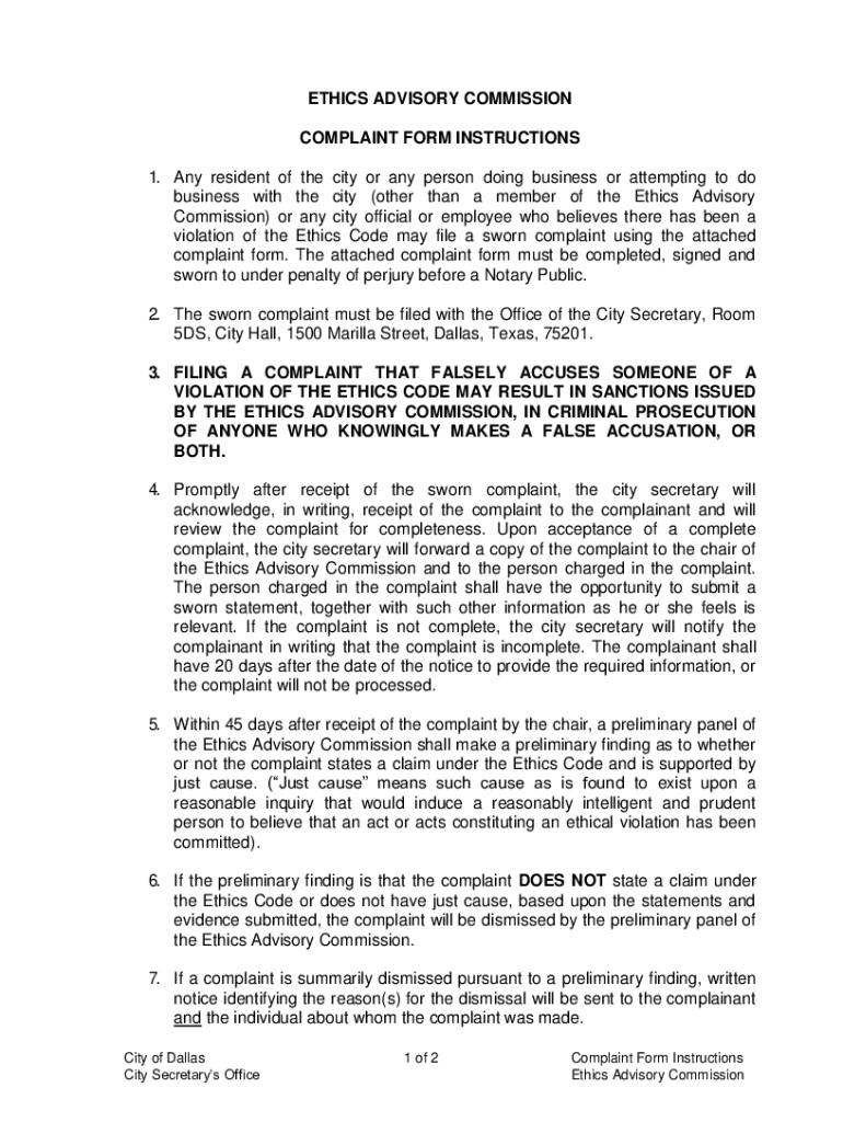 Fillable Online Ethics Complaint form Fax Email Print - pdfFiller