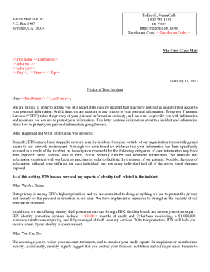Fillable Online Via First-Class Mail February 13, 2023 Notice of Data ...