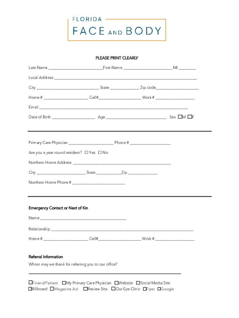 Fillable Online Cosmetic Intake Form Fax Email Print - pdfFiller