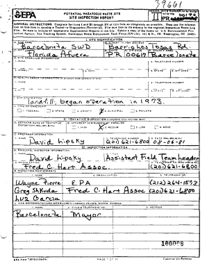 Fillable Online POTENTIAL HAZARDOUS WASTE SITE INSPECTION REPORT. DocID Fax Email Print - pdfFiller