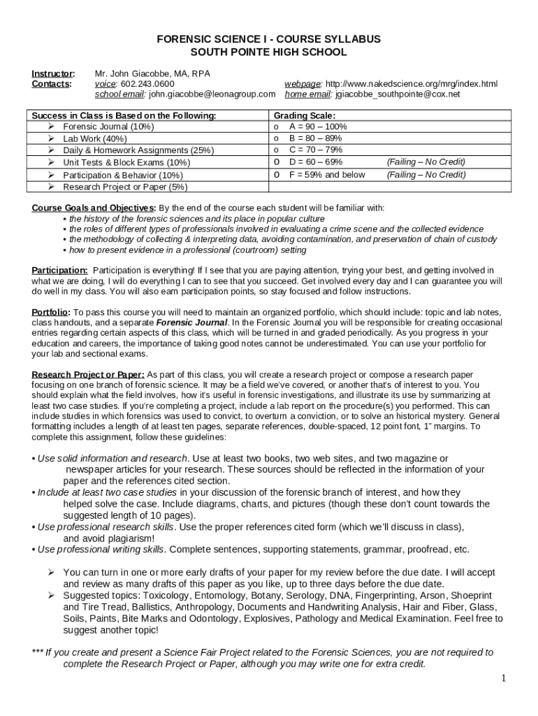 Forensic Science Syllabus - The Naked Science Society Doc Template ...