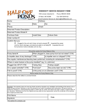 Fillable Online WARRANTY SERVICE REQUEST FORM Name: Address Fax Email ...