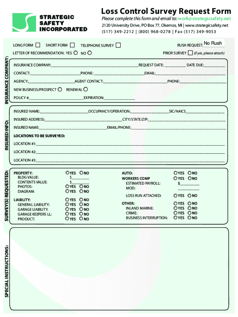 Fillable Online Loss Control Survey Request Form Fax Email Print - pdfFiller