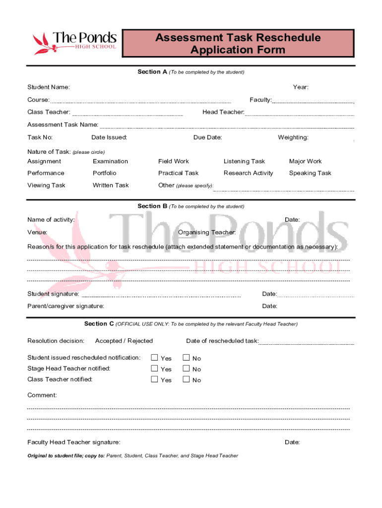 Fillable Online Assessment Task Extension/Reschedule Application Form ...