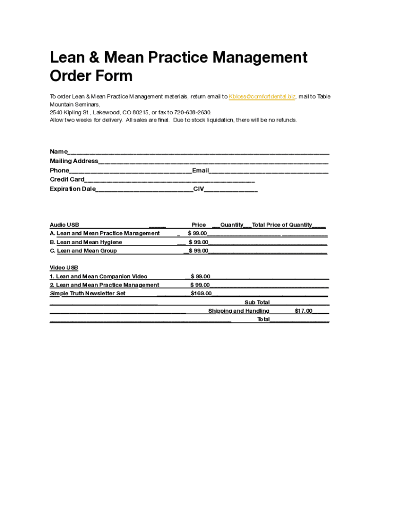 Fillable Online Lean and Mean Order Form Fax Email Print - pdfFiller