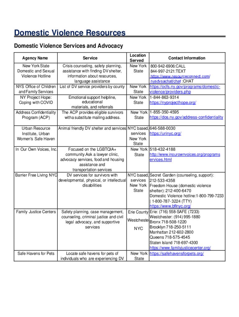 Fillable Online otda ny 22-INF-09 - Attachment 4Domestic Violence ...