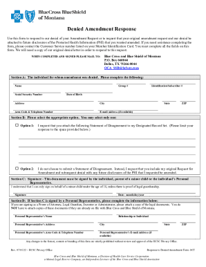 Fillable Online Response to Denied Amendment Form. Response to Denied ...