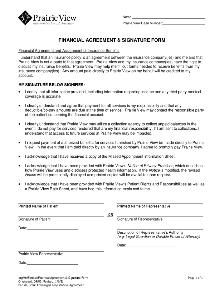 Fillable Online Financial Agreement & Signature Form Fax Email Print ...