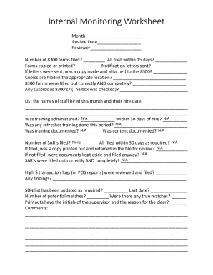 Fillable Online Internal Monitoring Worksheet Fax Email Print - pdfFiller