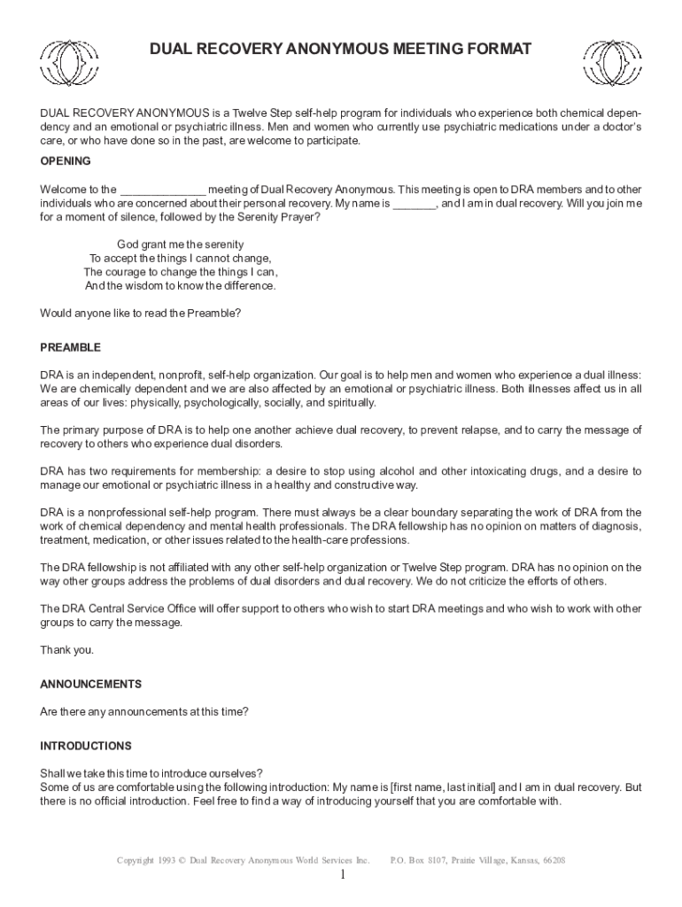 Fillable Online Use Dual Recovery Anonymous for Your Dual Diagnosis Fax ...